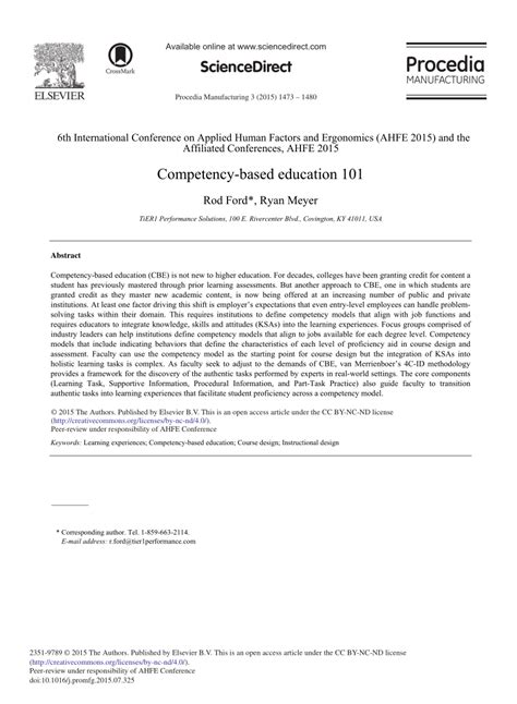 PDF Competency Based Education 101