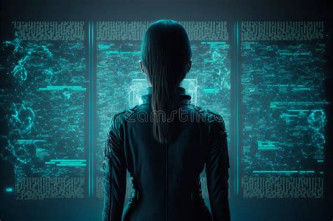 female hacker in virtual world generative ai stock illustration