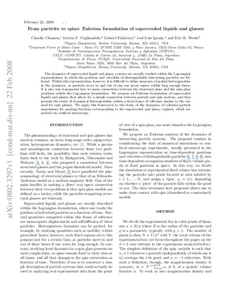 Pdf From Particles To Spins Eulerian Formulation Of Supercooled Liquids And Glasses