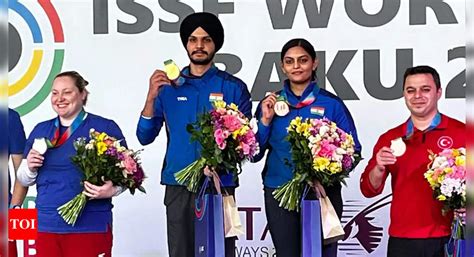 Issf World Cup Divya And Sarabjot Win 10m Air Mixed Team Pistol Gold