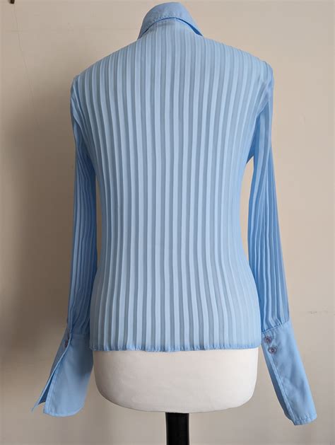 Elegant Retro Blue Sheer Blouse Sophisticated Womens Style Etsy