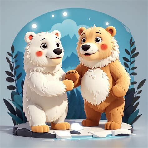 Premium Photo Cute Bear And Polar Bear High Five Cartoon Vector Icon