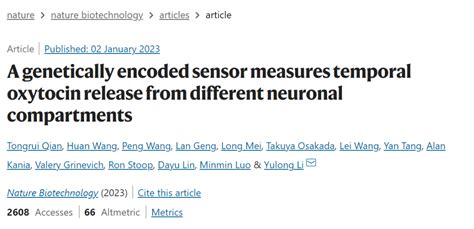Nature Biotechnology 李毓龙实验室开发新型催产素荧光探针，揭秘神经肽的时空动态调控 果壳 科技有意思