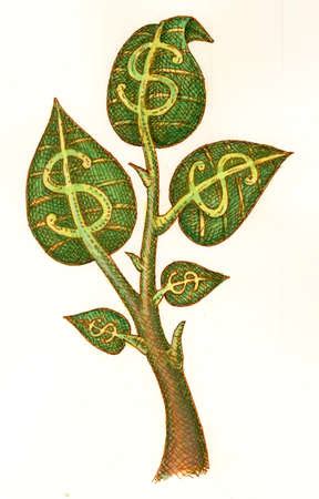 Stock Illustration Dollar Signs On Leaves Of Tree