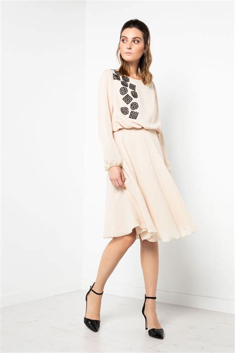 Vestido Manga Larga Gasa Blanco Vuelo
