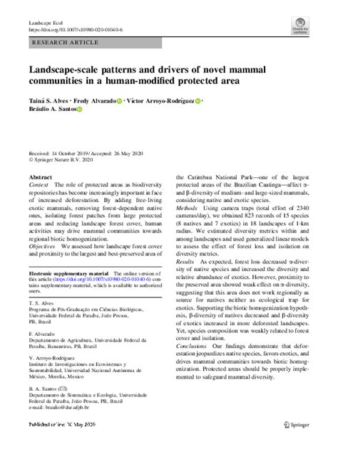 Pdf Landscape Scale Patterns And Drivers Of Novel Mammal Communities In A Human Modified