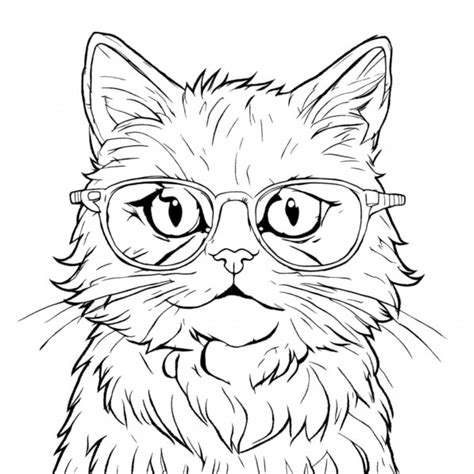 Download Curious Cat In Glasses Coloring Pages Online Creative Fabrica