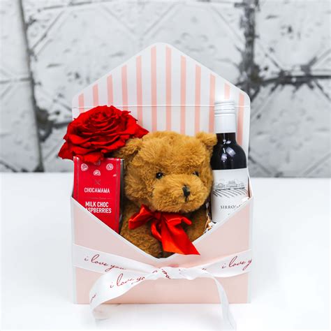 Love Message Box Red Rose And Teddy Bear Gift Box Brisbane