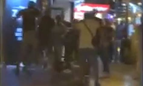 Shocking Moment Violent Brawl Breaks Out Between British Tourists And Bar Bouncers Daily Mail