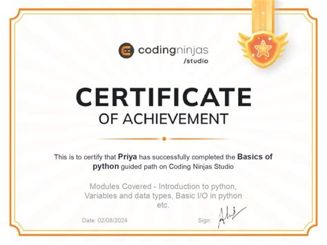 completed python basics with coding ninjas priya chaurasia posted on