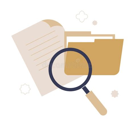 Magnifying Glass Over Documents And Folder In Flat Vector Illustration
