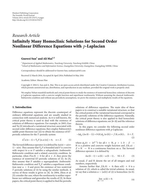 Pdf Infinitely Many Homoclinic Solutions For Second Order Nonlinear