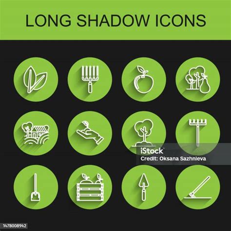 세트 라인 삽 과일과 채소를 위한 나무 상자 잎 정원 흙손 삽 작업 갈퀴 환경 보호의 새싹 손 나무 땅 아이콘 벡터 그림자에 대한 스톡 벡터 아트 및 기타 이미지 Istock