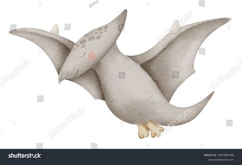 Dinosaur Pterodactyl Watercolor Illustration Hand Drawn Stock