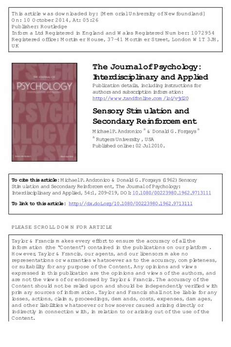 Pdf Sensory Stimulation And Secondary Reinforcement Dokumentips