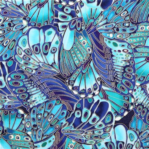 Dark Blue Butterfly Fabric Timeless Treasures Shimmer Fabric By