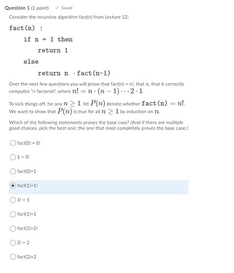 Solved Question 1 1 Point Saved Consider The Recursive Chegg