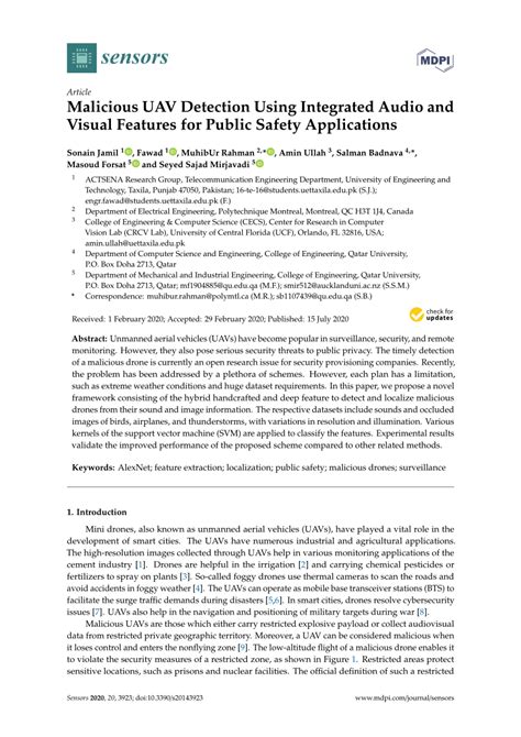 Pdf Malicious Uav Detection Using Integrated Audio And Visual Features For Public Safety