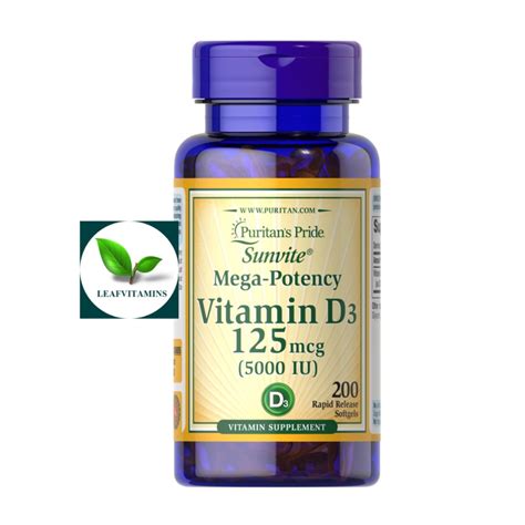 Puritans Pride Vitamin D3 25 Mcg 1000 IU 50 Mcg 2000 IU 125 Mcg