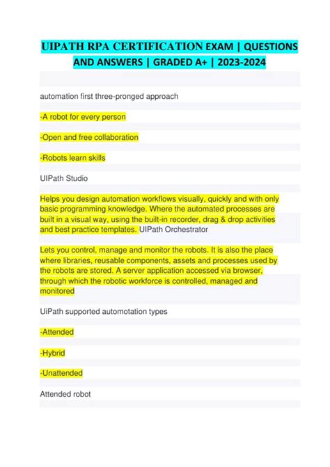 Uipath Rpa Certification Exam Questions And Answers Graded A