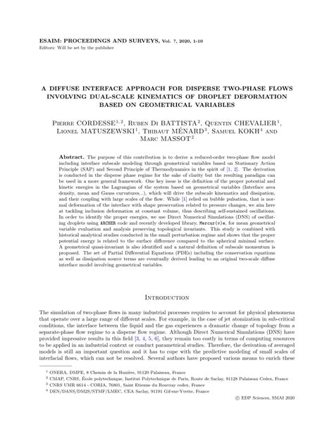 Pdf A Diffuse Interface Approach For Disperse Two Phase Flows Involving Dual Scale Kinematics