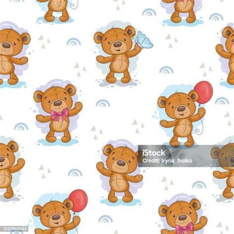 Pola Mulus Yang Lucu Dengan Boneka Beruang Lucu Ilustrasi Vektor