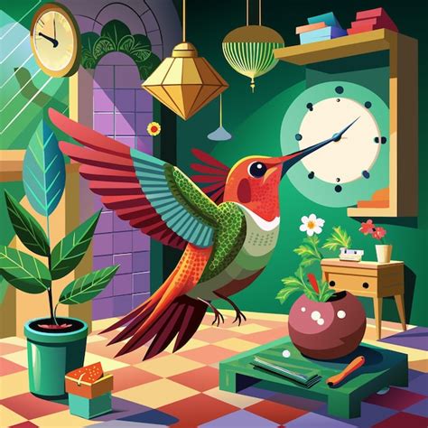 Allens Colibrí Pájaro Engañado Gritos Habitación Vector Del Reloj
