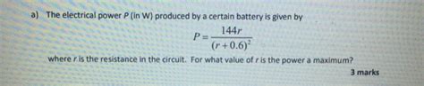 solved a the electrical power p in w produced by a