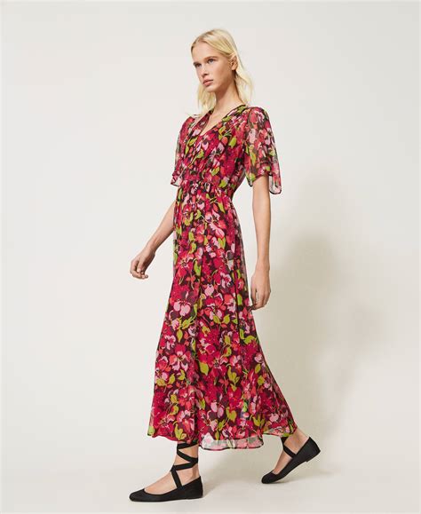 Floral Creponne Long Dress Woman Fuchsia Twinset Milano