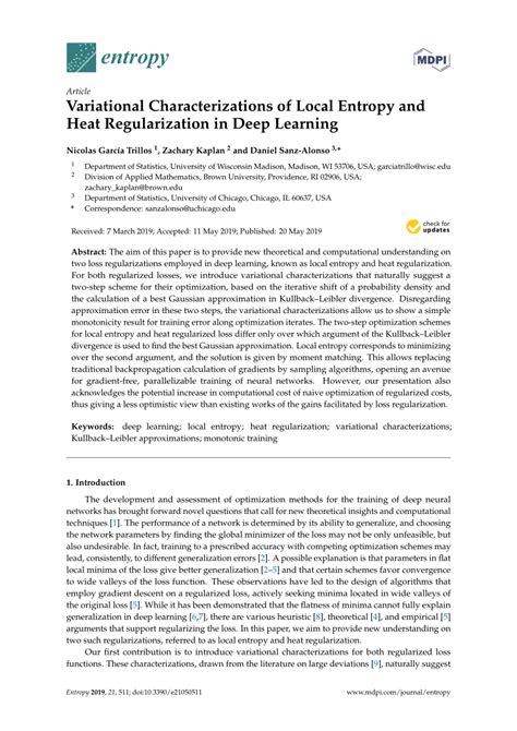 Pdf Variational Characterizations Of Local Entropy And Heat Regularization In Deep Learning