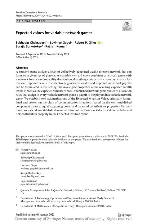 Pdf Expected Values For Variable Network Games