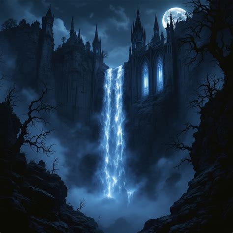 Free Moonlit Gothic Waterfall Image Waterfall Gothic Moon