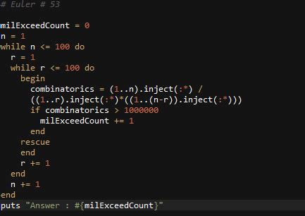 Ruby Solution To Project Euler Problem 53 MantasCode