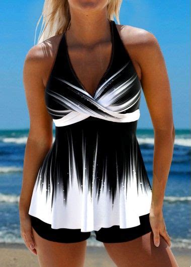 Surplice Ombre Black Tie Back Tankini Top Usd 2498