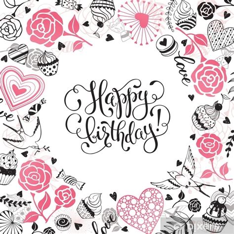 Poster Carte De Voeux Joyeux Anniversaire Cadre Cercle Romantique De
