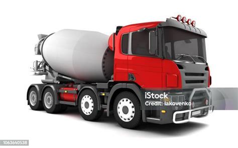 콘크리트 믹서 트럭 흰색 배경에 고립의 전면 모습 오른쪽 보기 관점입니다 3d 그림입니다 콘크리트에 대한 스톡 사진 및 기타
