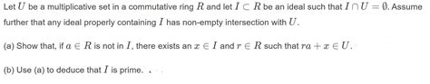 Solved Let U Be A Multiplicative Set In A Commutative Ring R