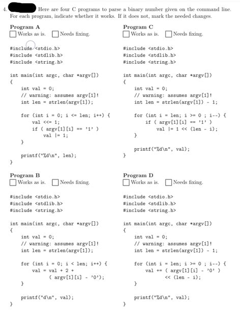 Solved Here Are Four C Programs To Parse A Binary Number