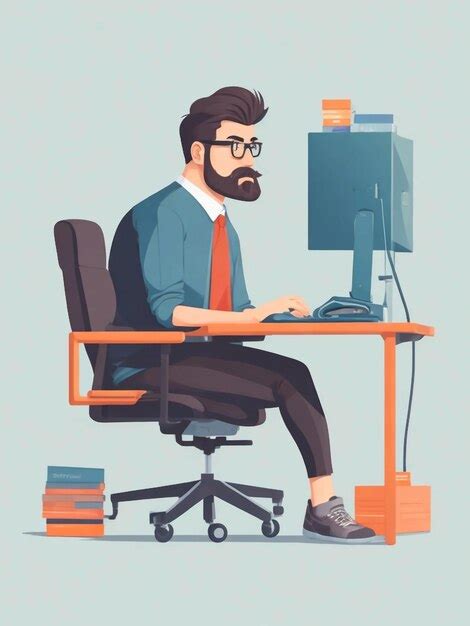 Premium Ai Image A Man Character Sitting On Office Working On Computer