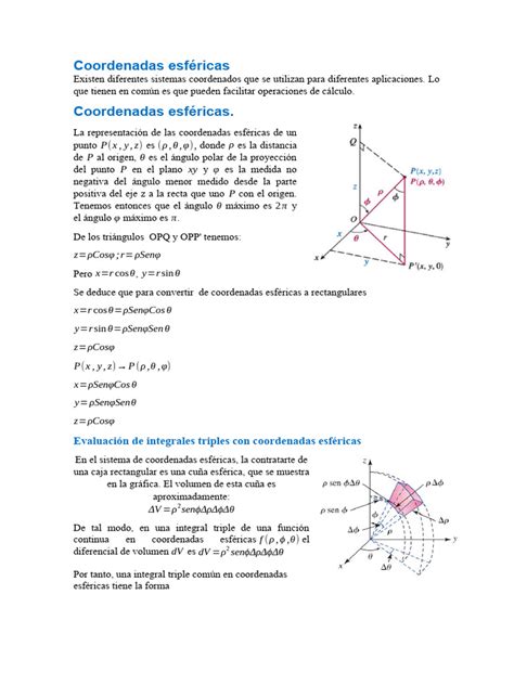 Coordenadas Esfericas Matematica Pdf Esfera Integral