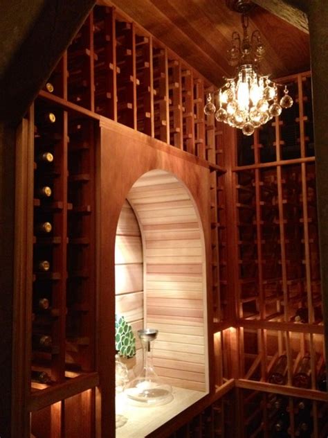 Custom Wine Cellar With Decanting Space Rustic Wine Cellar San