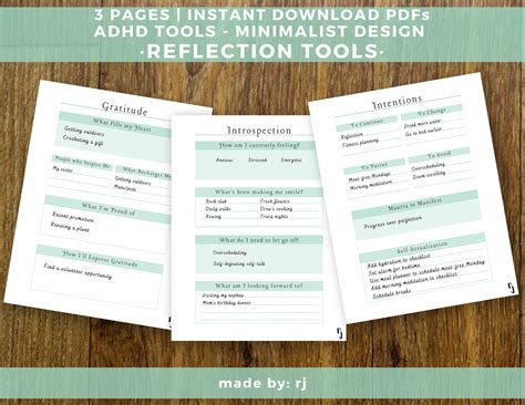 Adhd Reflection Tools 3 Pages Instant Download Printable Etsy