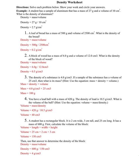 Density Practice Problems With Answers