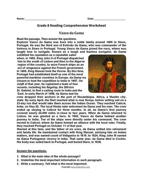 8th Grade Reading Comprehension Practice