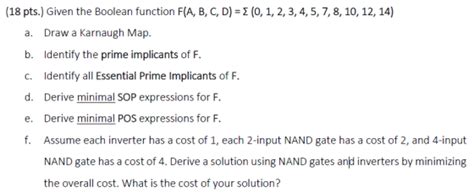 18 Pts Given The Boolean Function Fa B C D Σ 0 1 2 3