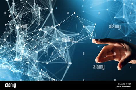 Hand Touch Technology Background With Lines And Dots 3d Rendering
