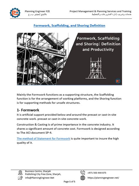 Formwork Scaffolding And Shoring Definition And Productivity Pdf Scaffolding Concrete