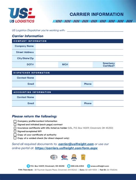 Us Logistics Llc Carrier Setup Form Fill Out And Sign