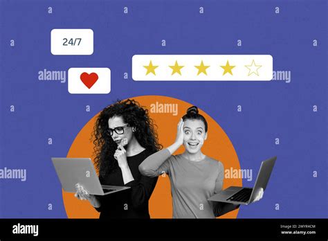 Composite Photo Collage Of Two Girls Colleagues Hold Macbook Support