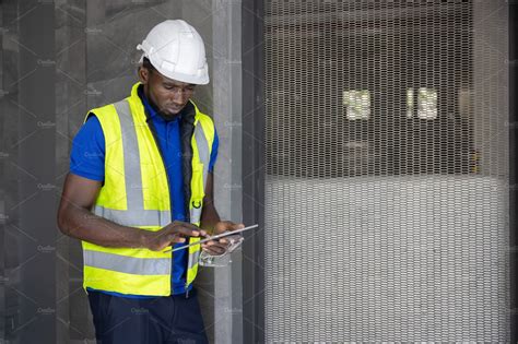 Black Engineer At Construction Site Construction Site Black Black